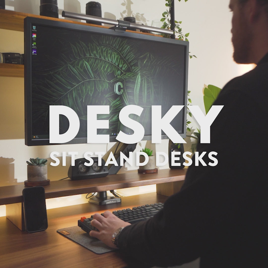 Desky Bamboo L-Shape Sit Stand Desk